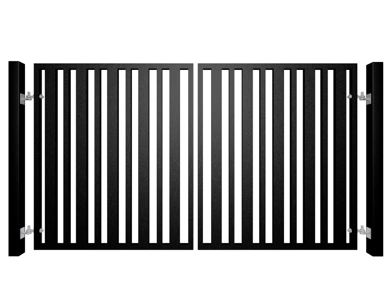 Contemporary, Alternating Width Vertical Box Section Metal Swinging ...