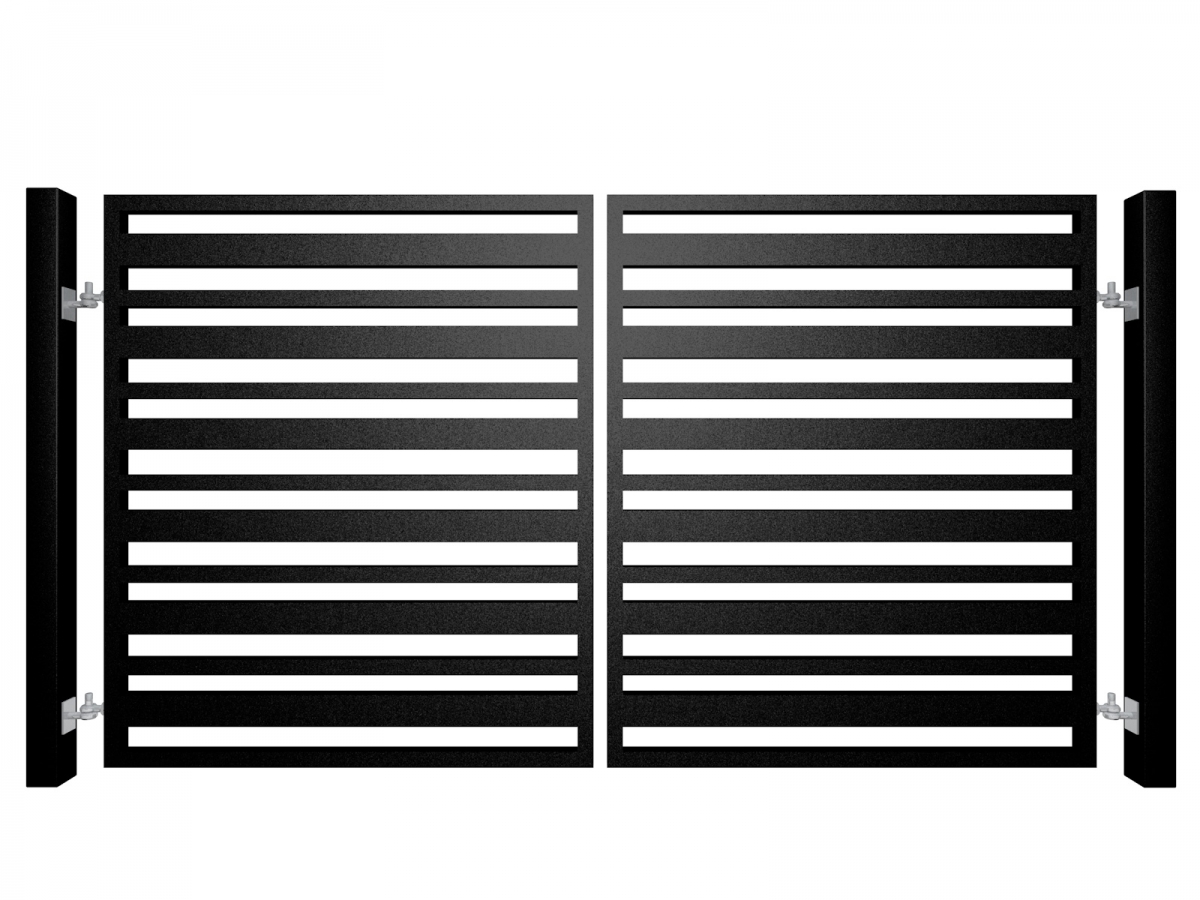 Contemporary, Alternating Width Horizontal Box Section Metal Swinging ...