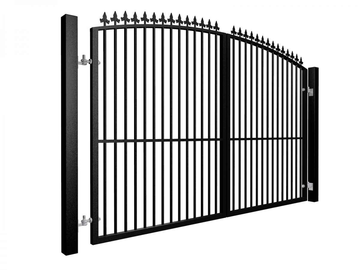 Arch Top Swinging Metal Gate With Dog Bars & Top Finials | ELEX GATES