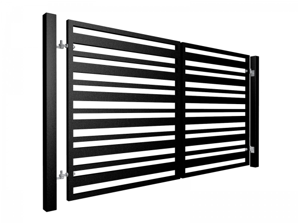 Contemporary, Alternating Width Horizontal Box Section Metal Swinging ...