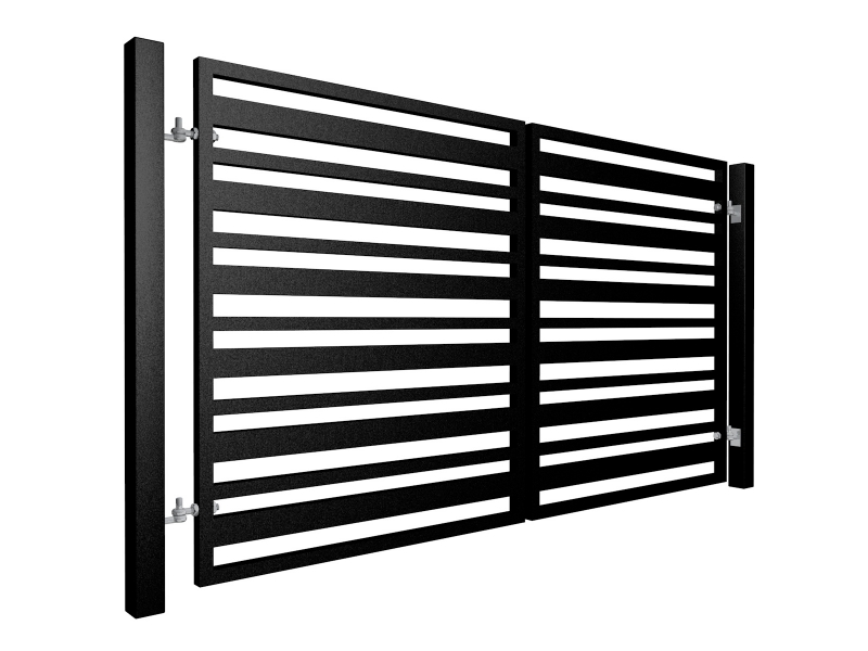 Contemporary, Alternating Width Horizontal Box Section Metal Swinging ...
