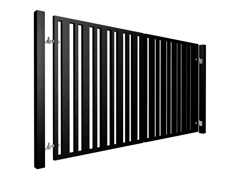 Contemporary, Alternating Width Vertical Box Section Metal Swinging ...