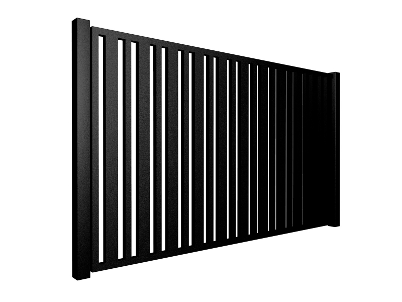 Contemporary, Alternating Width Vertical Box Section Metal Sliding Gate ...