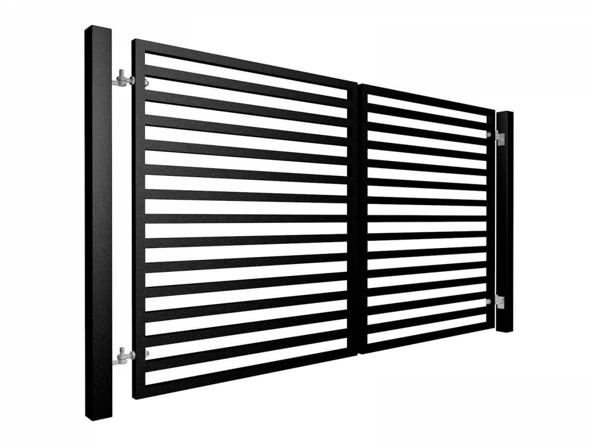 Contemporary Horizontal Box Section Metal Swinging Gate | ELEX GATES
